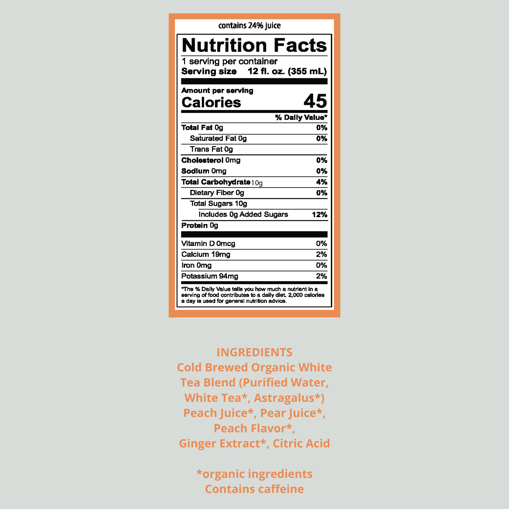 Organic Sparkling Peach Ginger White Tea (12-Pack)